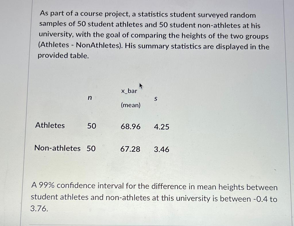 Solved As part of a course project, a statistics student | Chegg.com