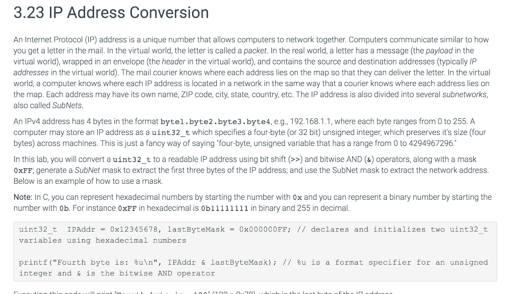 Solved 3.23 IP Address Conversion An Internet Protocol (IP) | Chegg.com