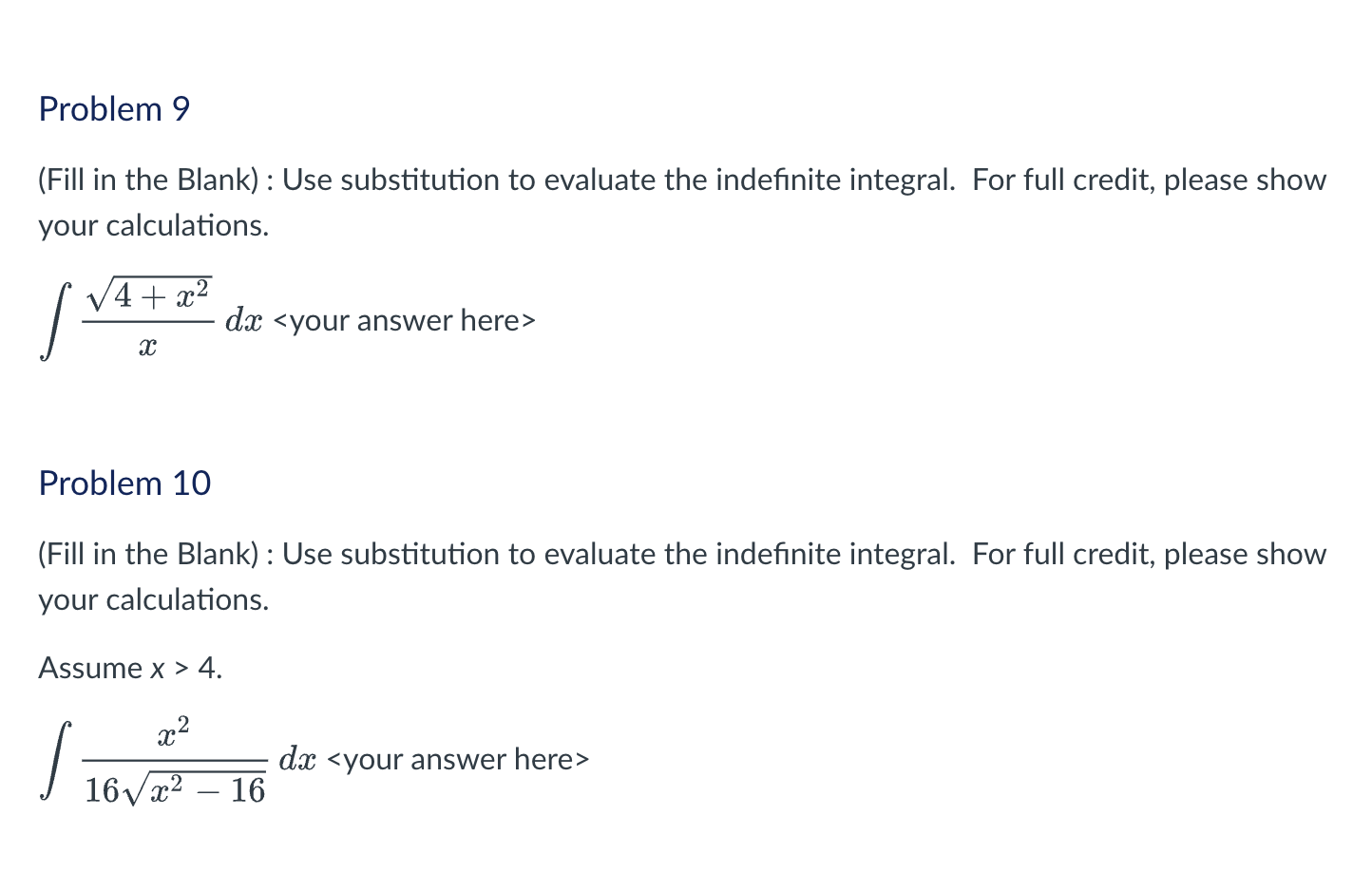 Solved Problem 9(Fill in the Blank) ﻿: Use substitution to | Chegg.com