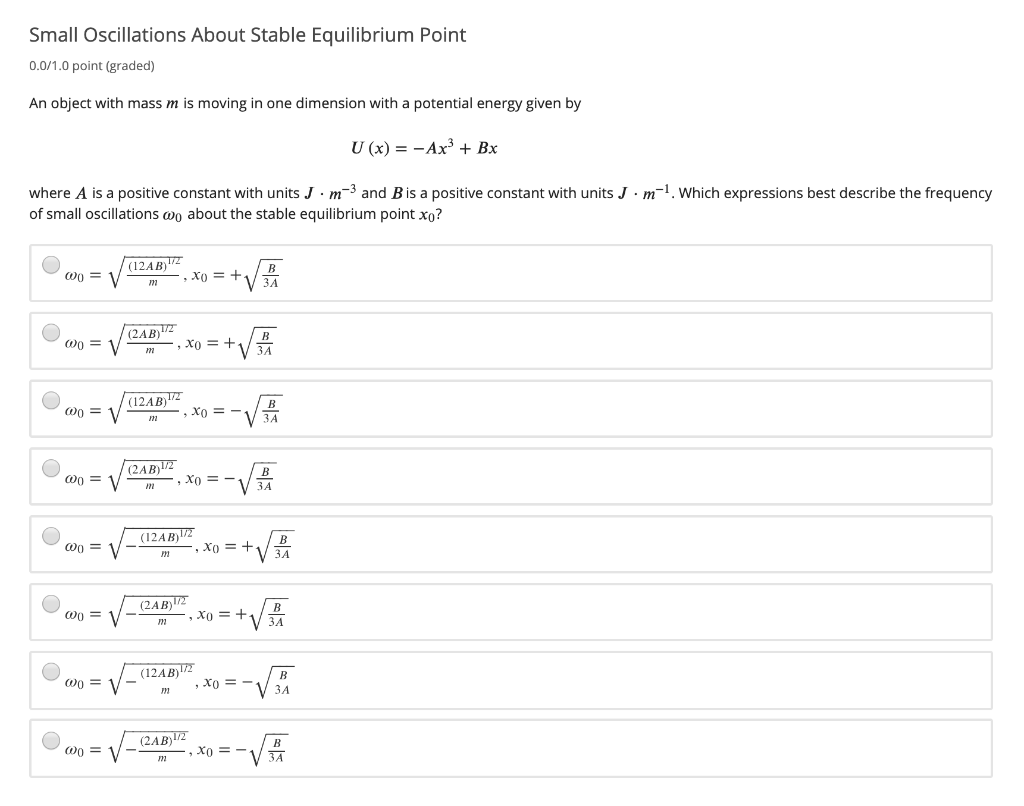 Solved Small Oscillations About Stable Equilibrium Point | Chegg.com