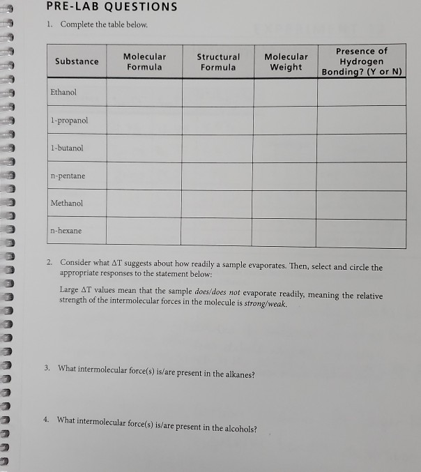 Solved PRE-LAB QUESTIONS 1. Complete the table below. | Chegg.com