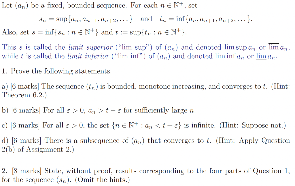 Solved Sn = e Let (an) be a fixed, bounded sequence. For | Chegg.com