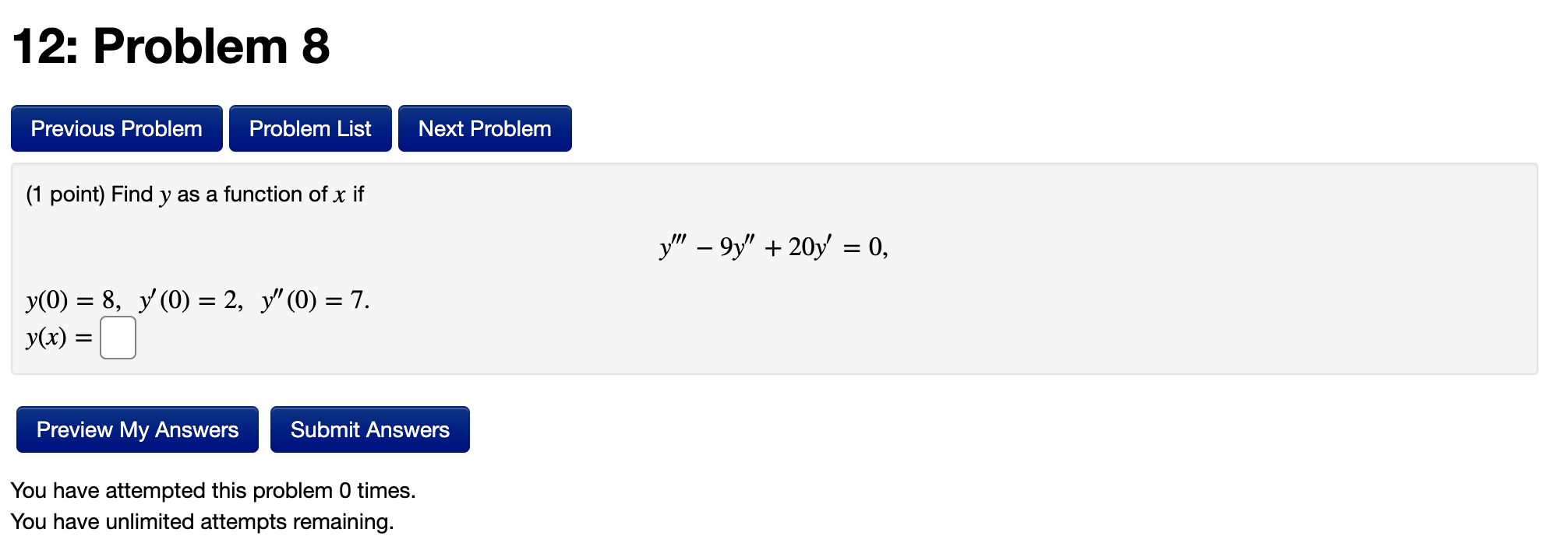 Solved (1 point) Find y as a function of x if | Chegg.com