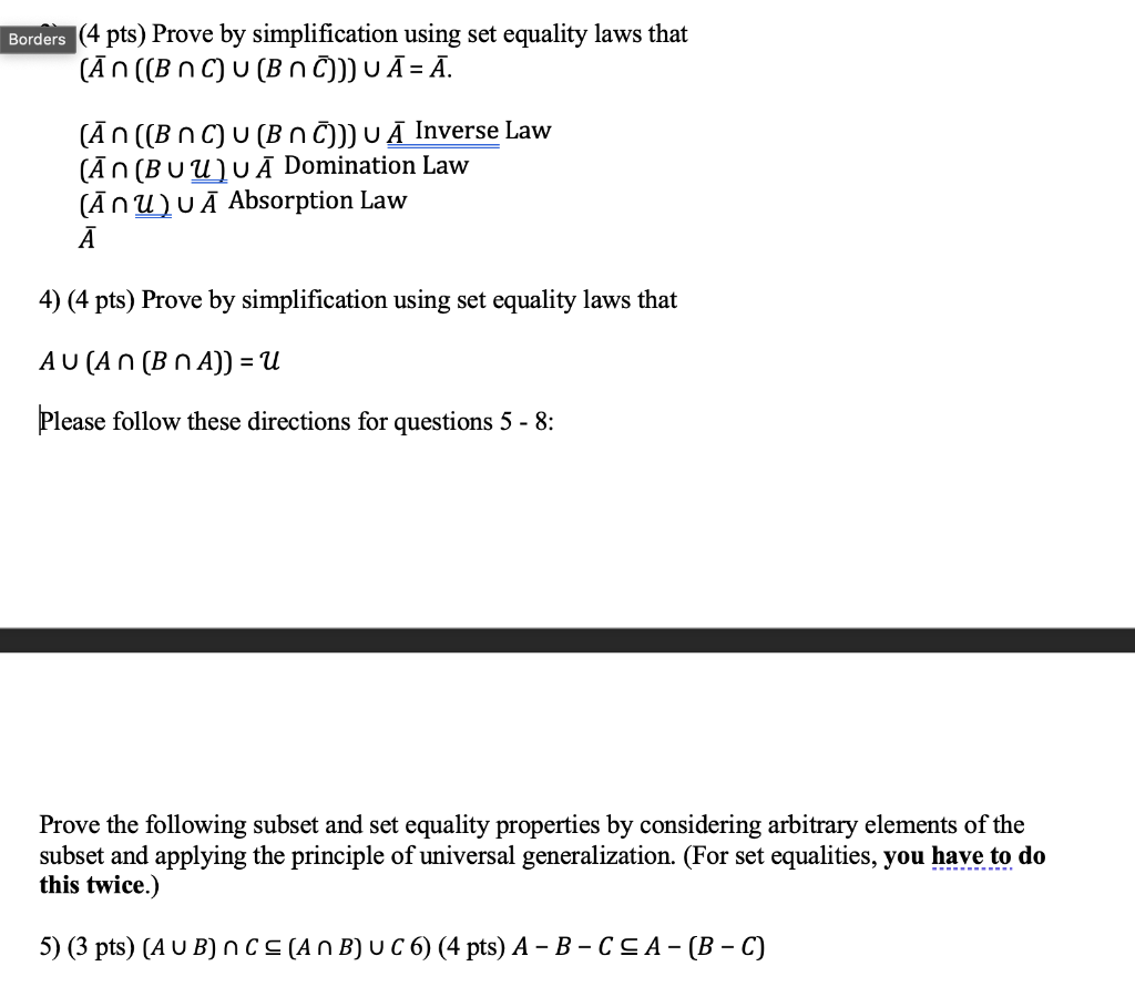 Solved orders (4 pts) Prove by simplification using set | Chegg.com