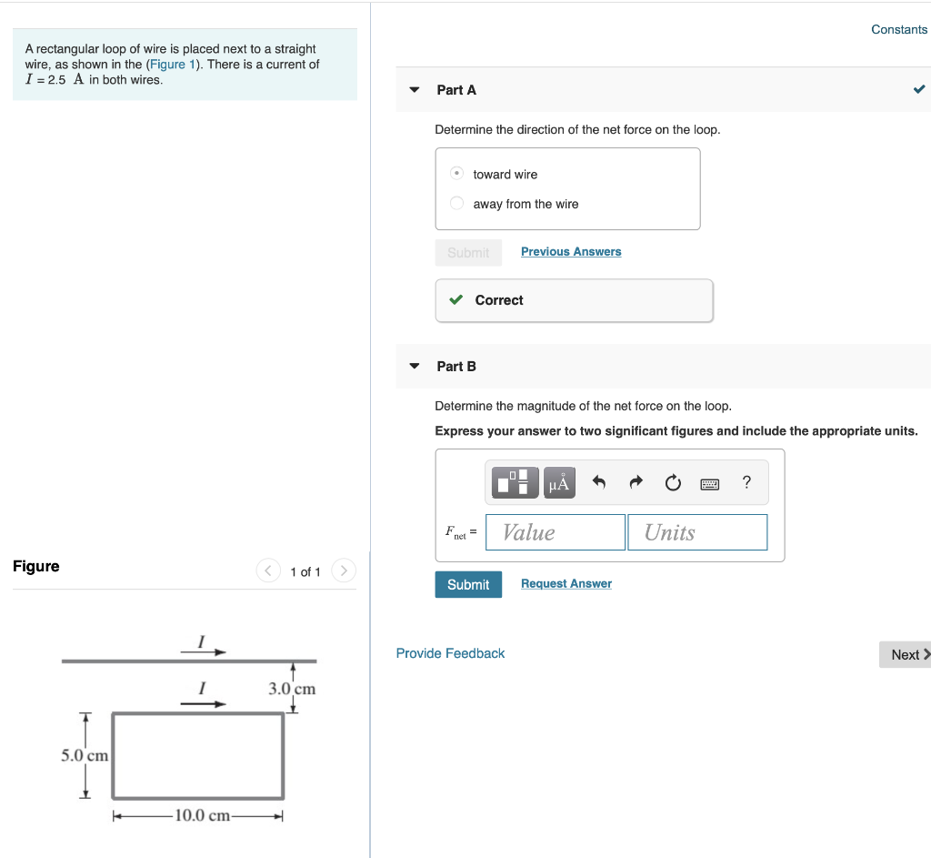 Solved Constants A rectangular loop of wire is placed next | Chegg.com