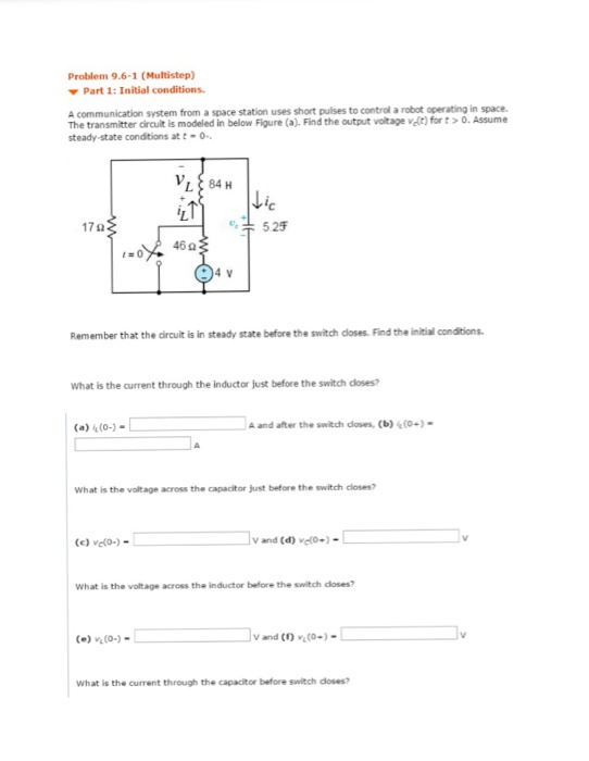 Solved problem 9.6-1 (Multistep) Part 1: Initial conditions. | Chegg.com