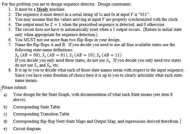 Solved For this problem you are to design sequence detector. | Chegg.com