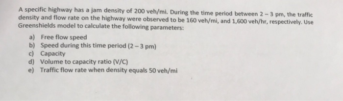 Solved A specific highway has a jam density of 200 veh/mi. | Chegg.com
