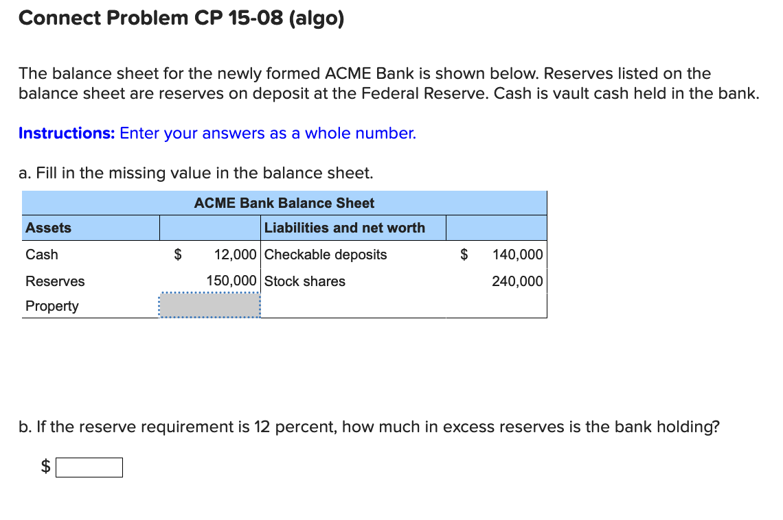 Solved Connect Problem CP 15-08 (algo) The balance sheet for | Chegg.com