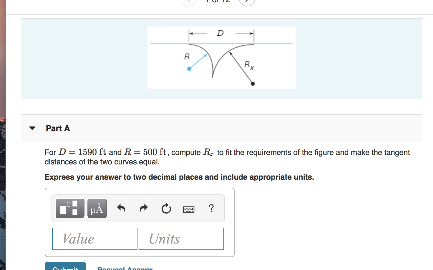 Solved 2 RX Part A For D=1590 ft and R= 500 ft, compute Rc | Chegg.com
