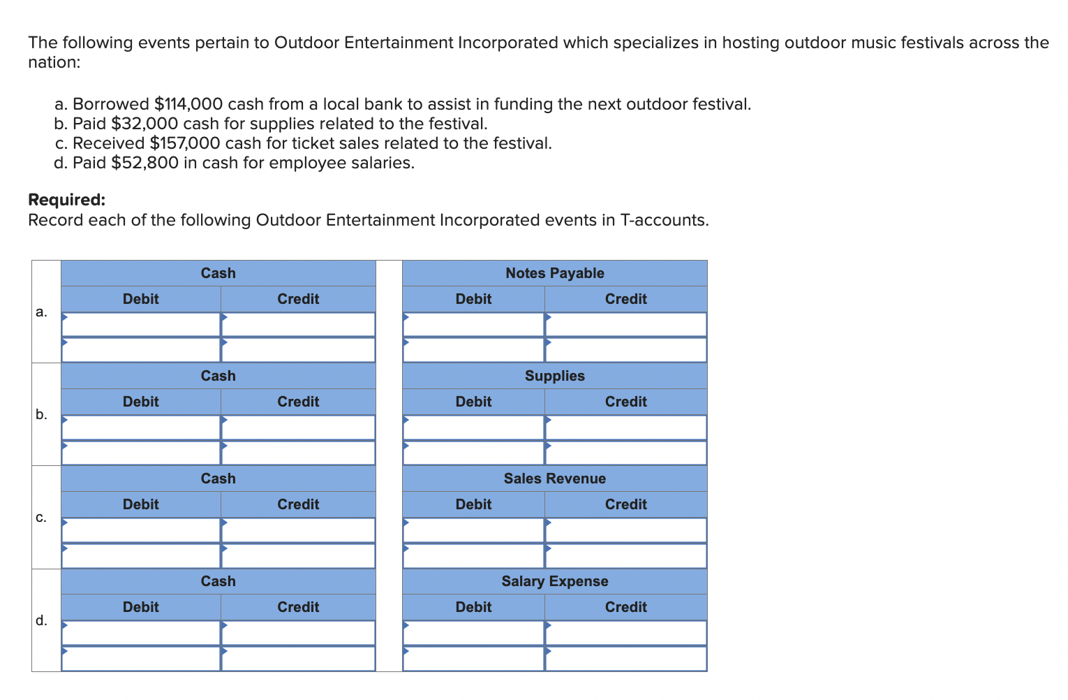 Solved The following events pertain to Outdoor Entertainment | Chegg.com