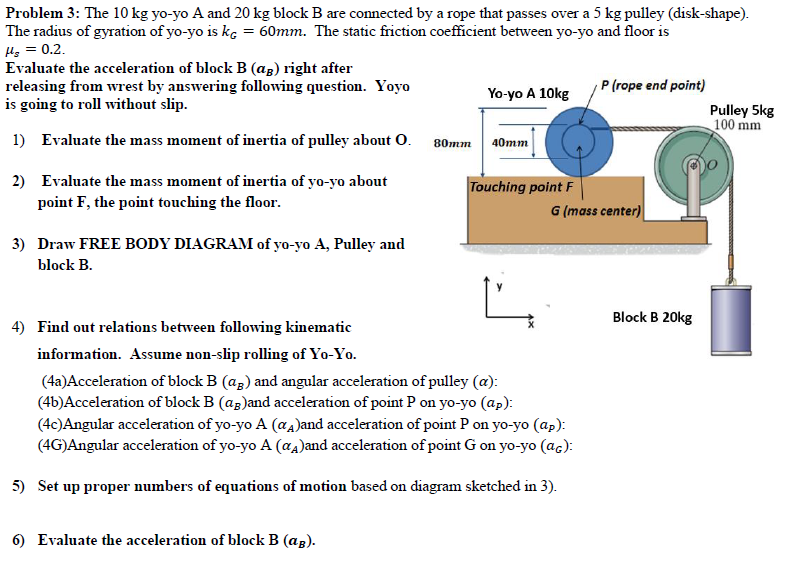 Solved Problem 3: The 10 kg yo-yo A and 20 kg block B are | Chegg.com