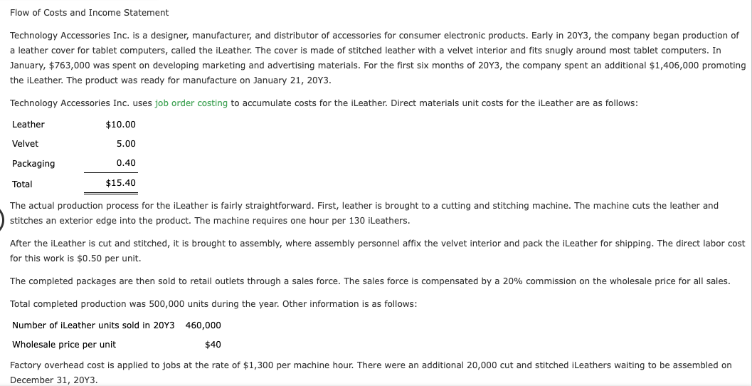 Solved Flow of Costs and Income Statement Technology | Chegg.com