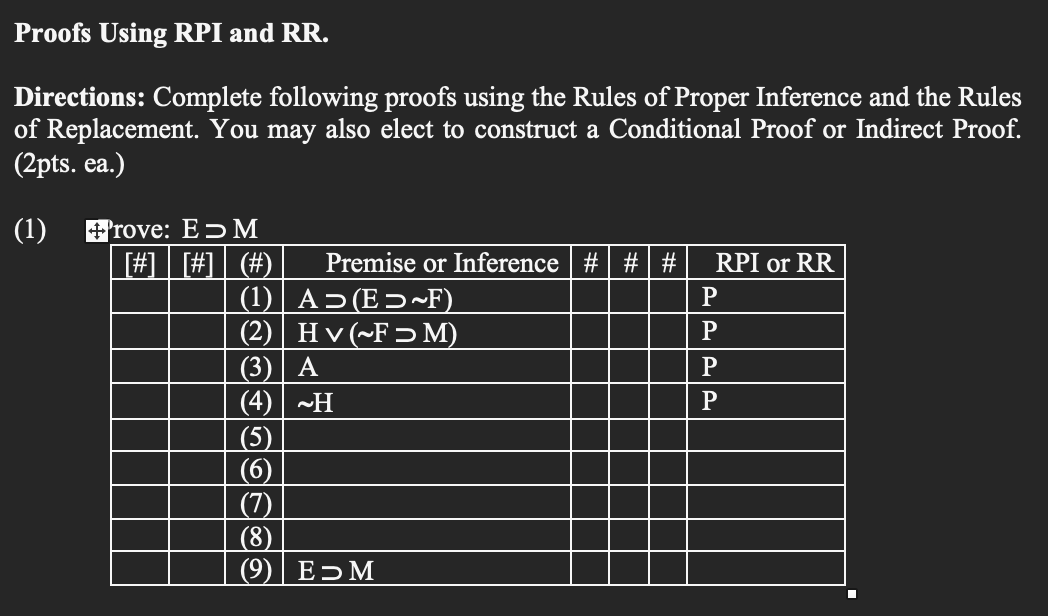 Directions: Complete following proofs using the Rules | Chegg.com