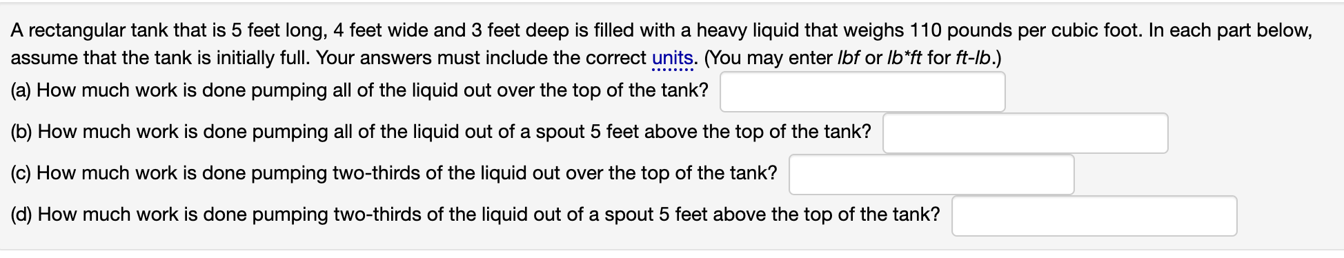 Solved A rectangular tank that is 5 feet long, 4 feet wide | Chegg.com