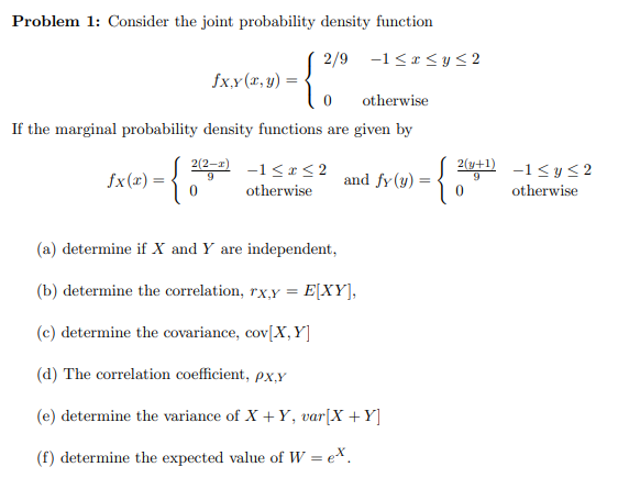 Solved Problem 1: Consider the joint probability density | Chegg.com