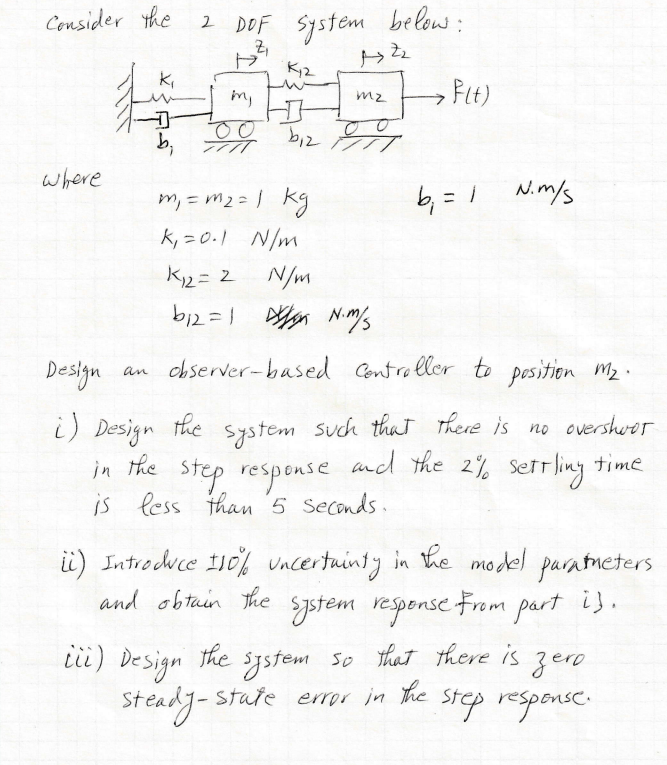 Solved consider the 2 ﻿DOF system | Chegg.com