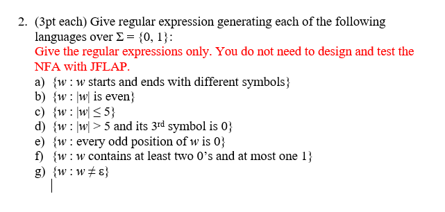 Solved 2. (3pt each) Give regular expression generating each | Chegg.com