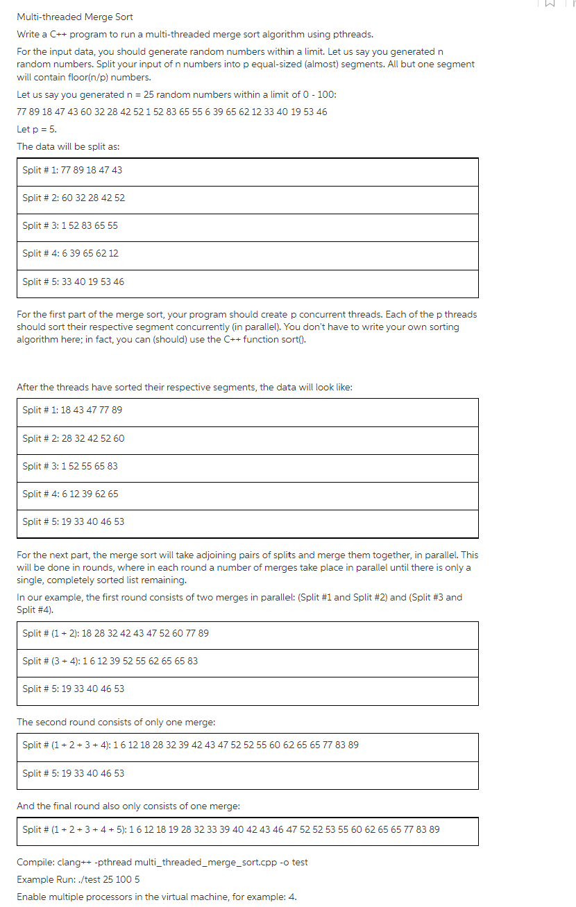 Solved Σ Multi-threaded Merge Sort Write a C++ program to | Chegg.com