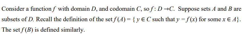 Solved Consider a function f with domain D, and codomain C, | Chegg.com