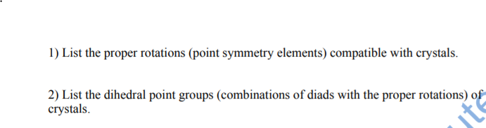 Solved 1) List the proper rotations (point symmetry | Chegg.com