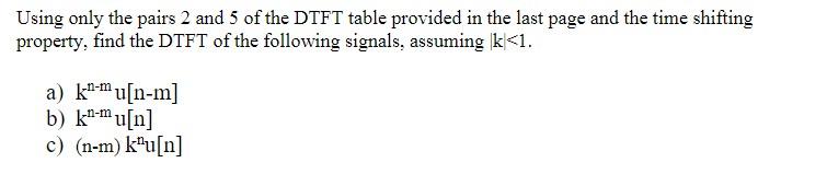Solved Using only the pairs 2 and 5 of the DTFT table | Chegg.com
