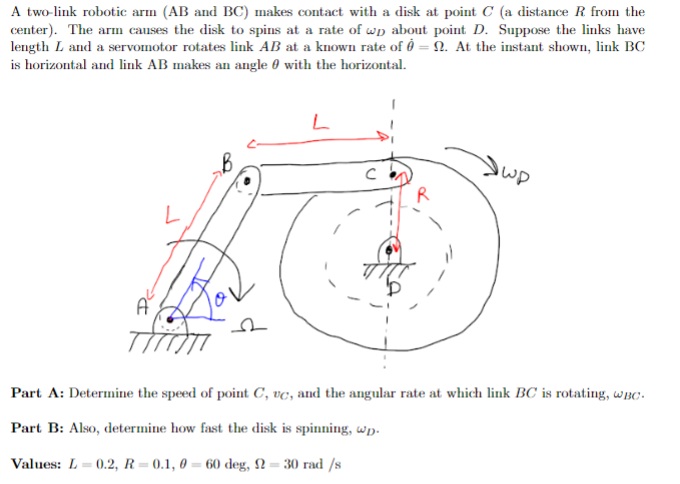 Solved A two-link robotic arm (AB and BC) makes contact with | Chegg.com
