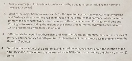 Solved Pituitary Tumor A Case Study on the Endocrine System | Chegg.com
