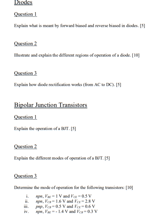 Solved Diodes Question 1 Explain what is meant by forward | Chegg.com