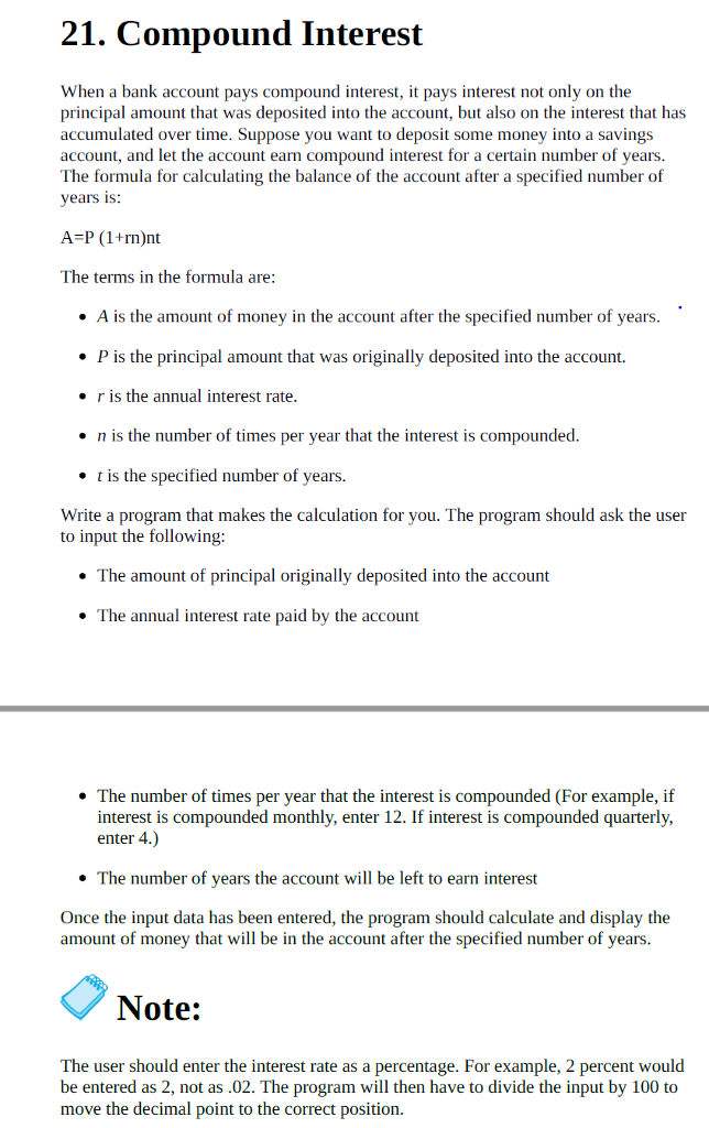 Solved 21. Compound Interest When a bank account pays | Chegg.com
