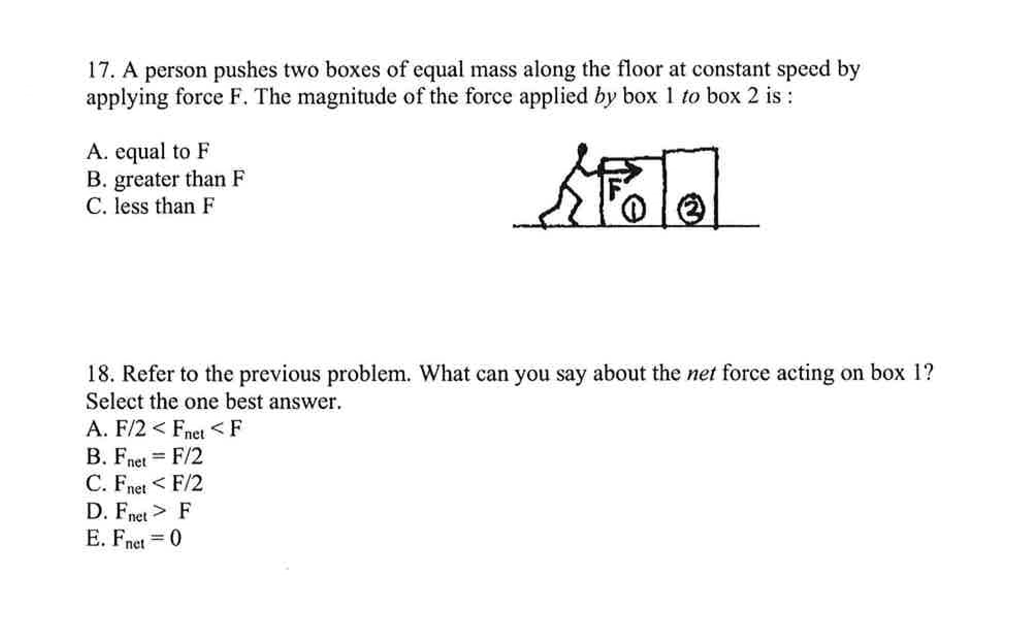 Solved 17. A person pushes two boxes of equal mass along the | Chegg.com