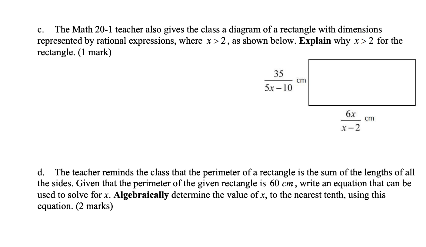 Solved c. The Math 20-1 teacher also gives the class a | Chegg.com