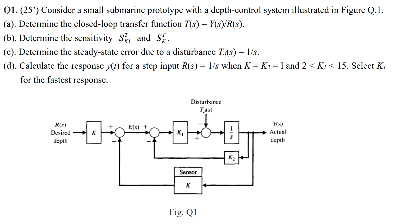 Solved Q1. (25') Consider a small submarine prototype with a | Chegg.com