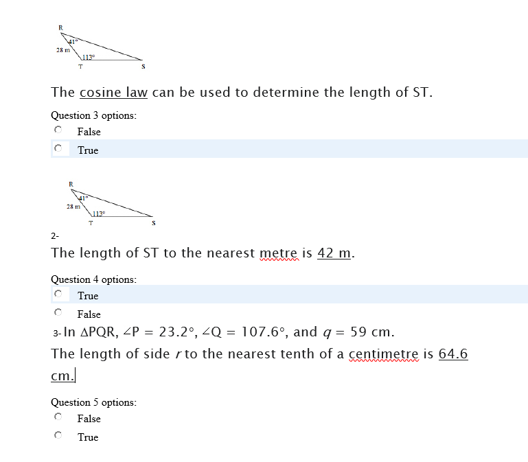 Solved The cosine law can be used to determine the length of | Chegg.com