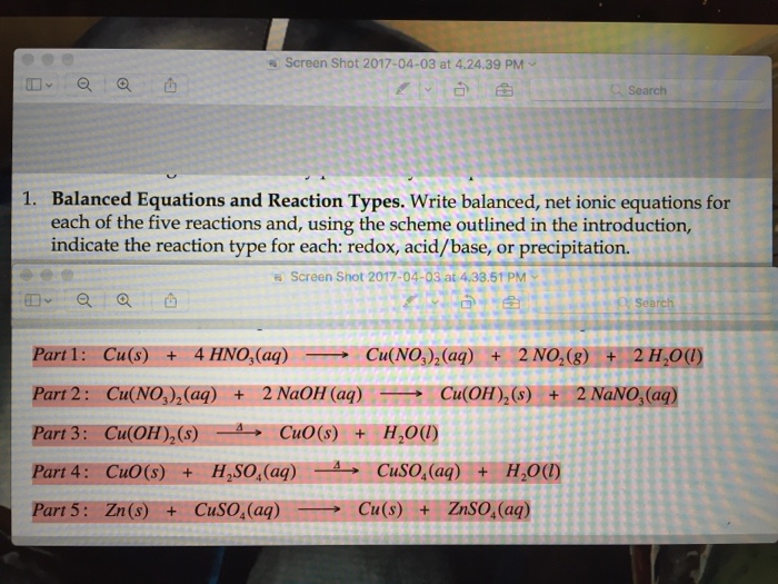 Solved Balanced Equations and Reaction Types. Write | Chegg.com