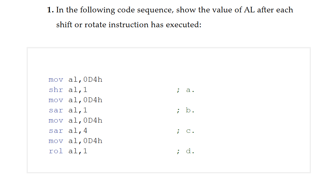 Solved 1. ﻿In the following code sequence, show the value of | Chegg.com