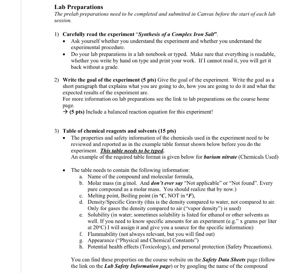 Solved Lab Preparations The prelab preparations need to be | Chegg.com