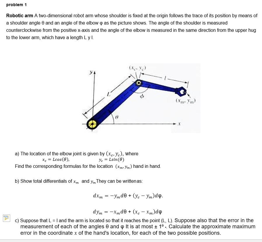 Solved problem 1 Robotic arm A two-dimensional robot arm | Chegg.com