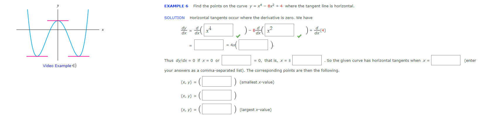 Solved EXAMPLE 6 Find the points on the curve y=x4−8x2+4 | Chegg.com