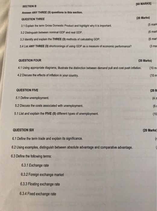 Solved [60 MARKS SECTION B Answer ANY THREE (3) questions in | Chegg.com