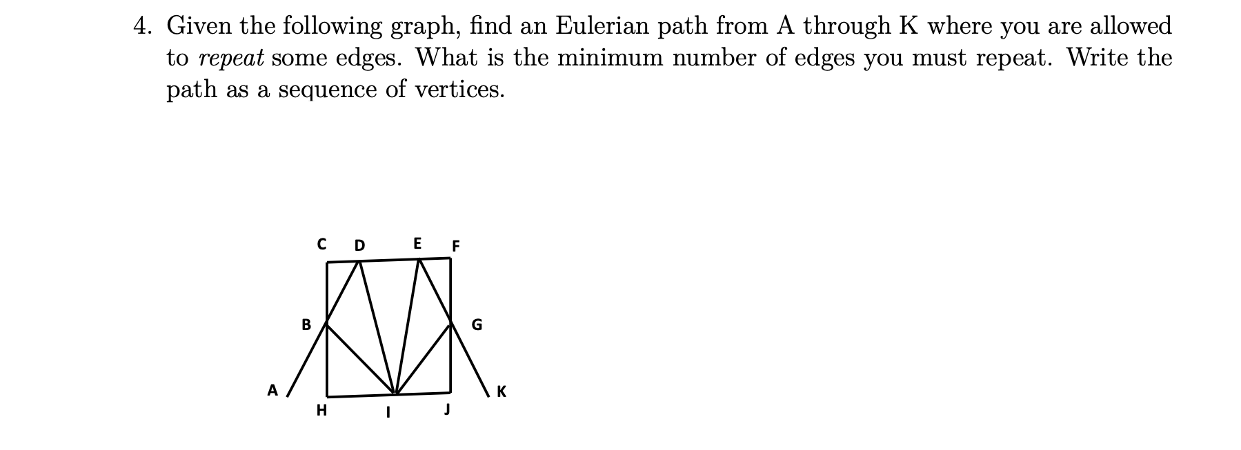 Solved Given The Following Graph Find An Eulerian Path From