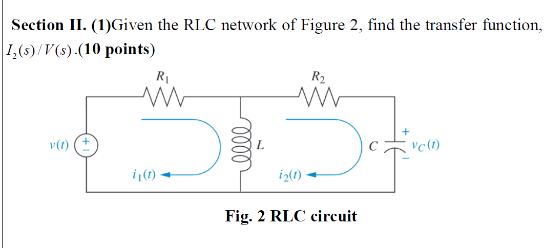 Solved Section II. (1)Given the RLC network of Figure 2, | Chegg.com