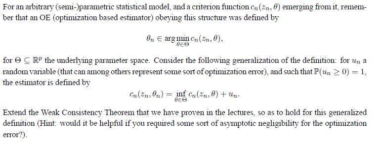 For an arbitrary (semi-)parametric statistical model, | Chegg.com