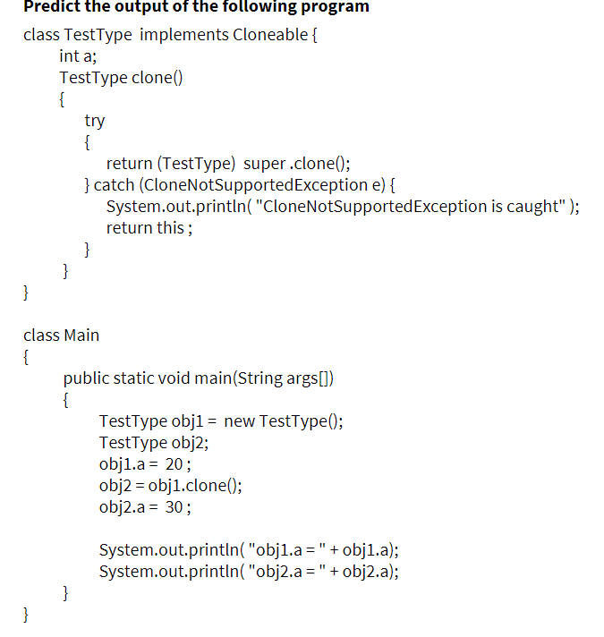 Solved Predict the output of the following program class | Chegg.com