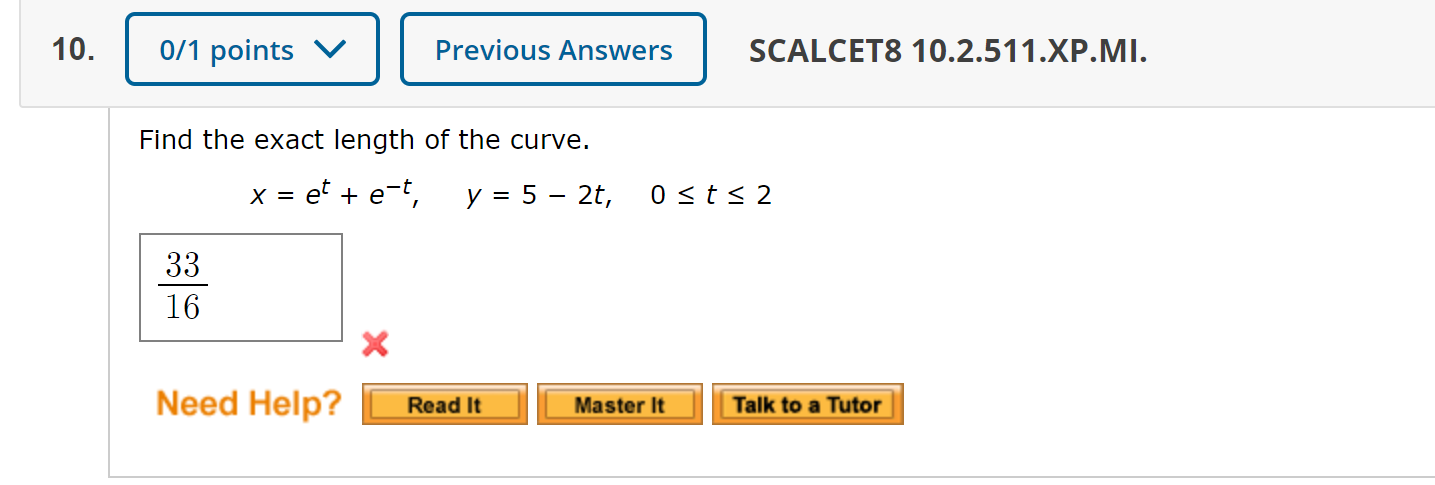 Solved 10. 0/1 points v Previous Answers | SCALCET8 | Chegg.com