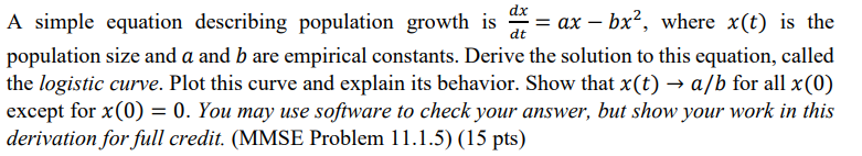 Solved A simple equation describing population growth is | Chegg.com