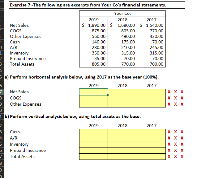 Solved Exercise 7 -The following are excerpts from Your Co's | Chegg.com