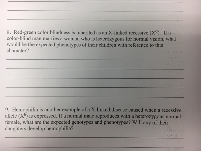 Solved Red-green color blindness is inherited as an X-linked | Chegg.com