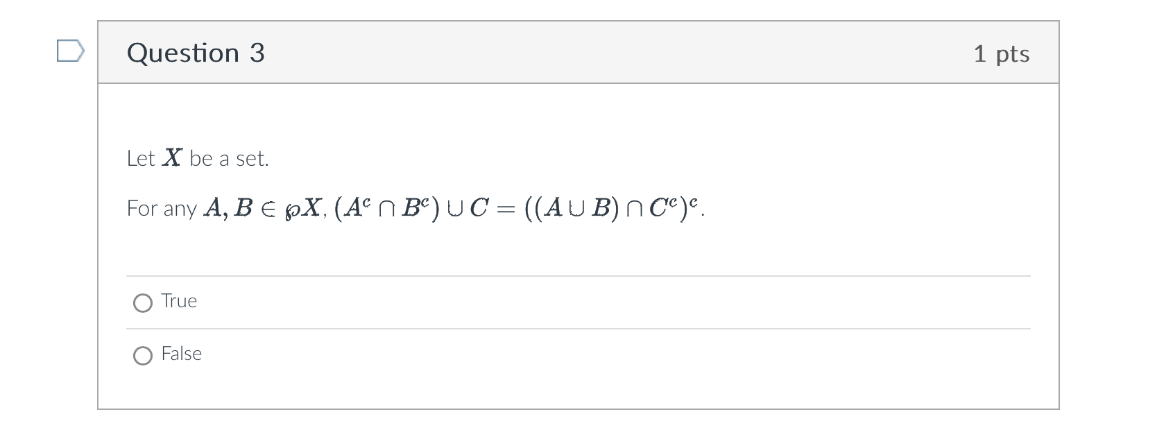 Solved Let X be a set. For any A,B∈℘X,(Ac∩Bc)∪C=((A∪B)∩Cc)c. | Chegg.com