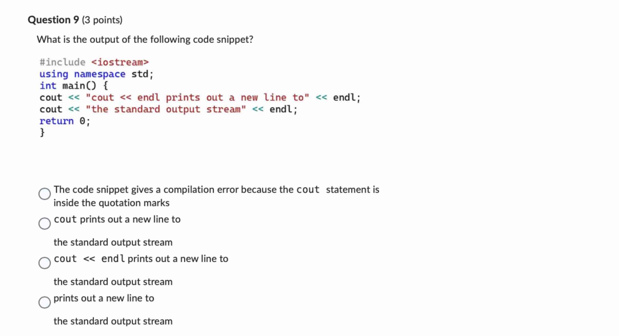Solved Question 9 (3 ﻿points)What is the output of the | Chegg.com